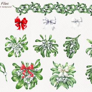 Mistletoe Watercolor Clipart. Decorative Bow Clipart. Christmas Clipart ...