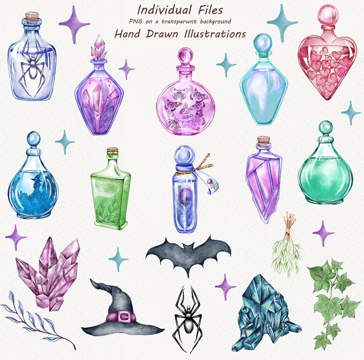 Watercolor Magic Potion Clipart. Witch Clipart Bundle. Halloween PNG ...