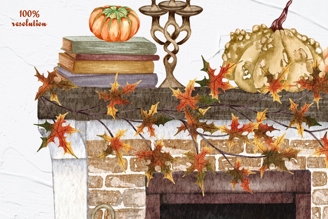 Fall Farmhouse Clipart. Pumpkin Fireplace Decor. Thanksgiving - Etsy