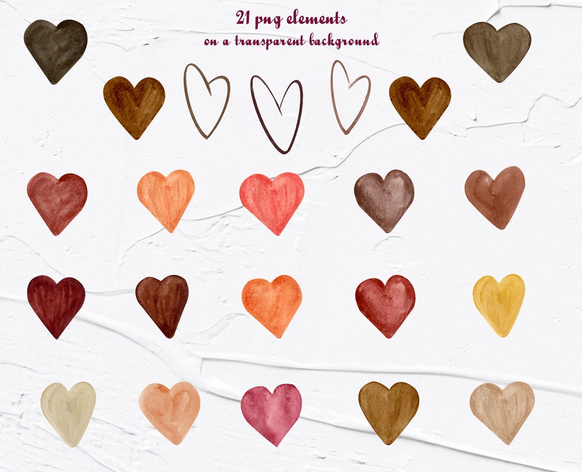 Watercolor Brown Hearts Clipart. Neutral Hearts Clip Art. - Etsy