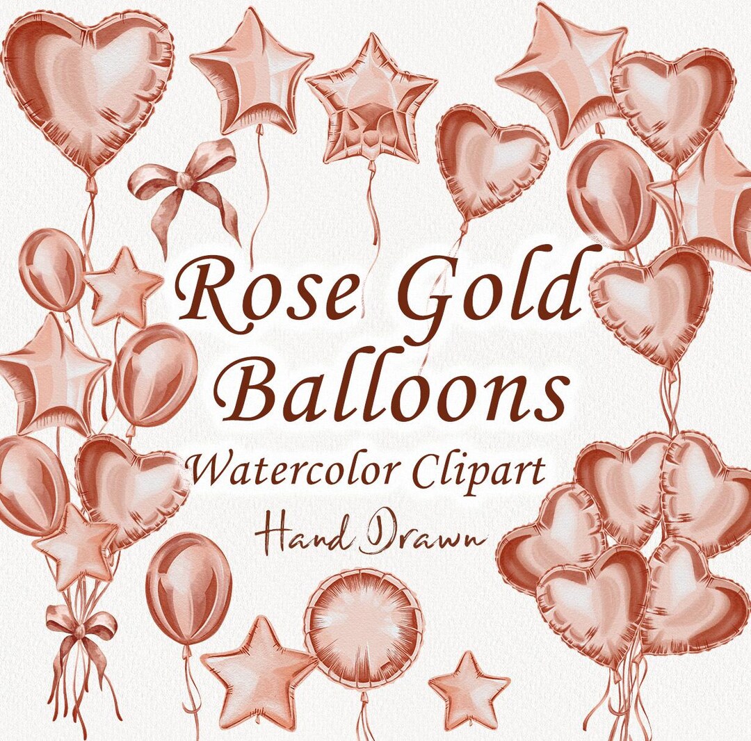 Watercolor Balloons Clipart. Rose Gold Heart Balloon PNG. Baby Shower ...