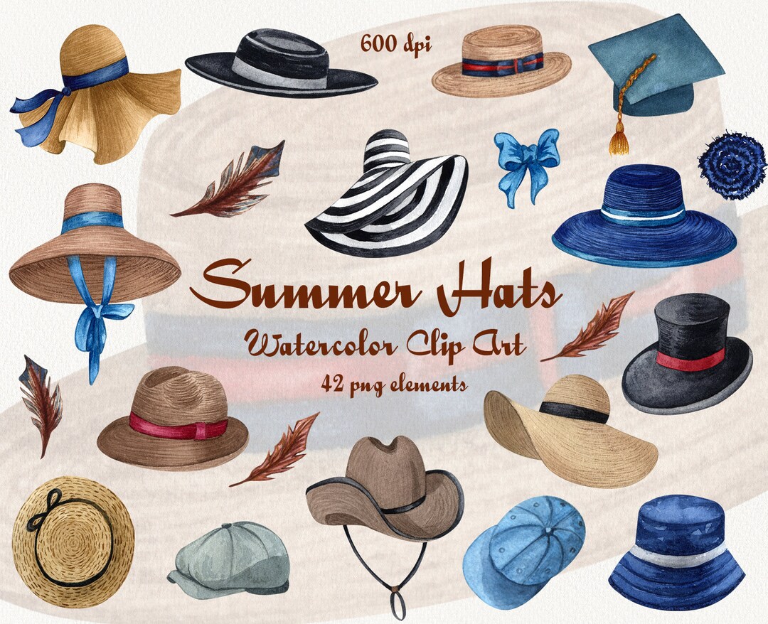 Summer Hats Watercolor Clip Art. Fashion Outfit Clipart. Women Hats ...