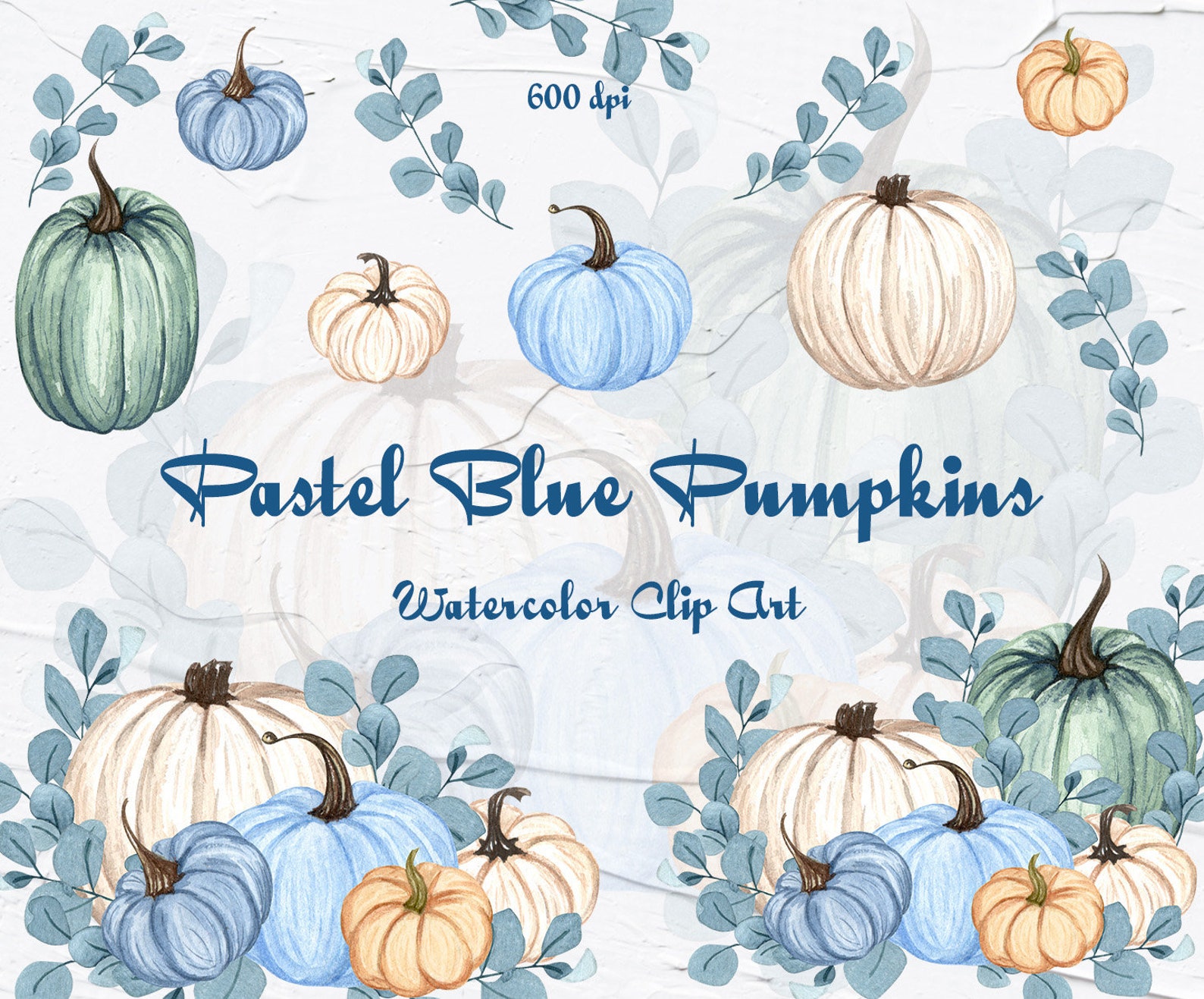 Blue Pumpkin Clipart. Watercolor Pumpkin Clipart. Pumpkin - Etsy