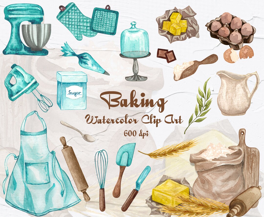 Baking Watercolor Clipart. Baking Supplies Illustration. Watercolor ...