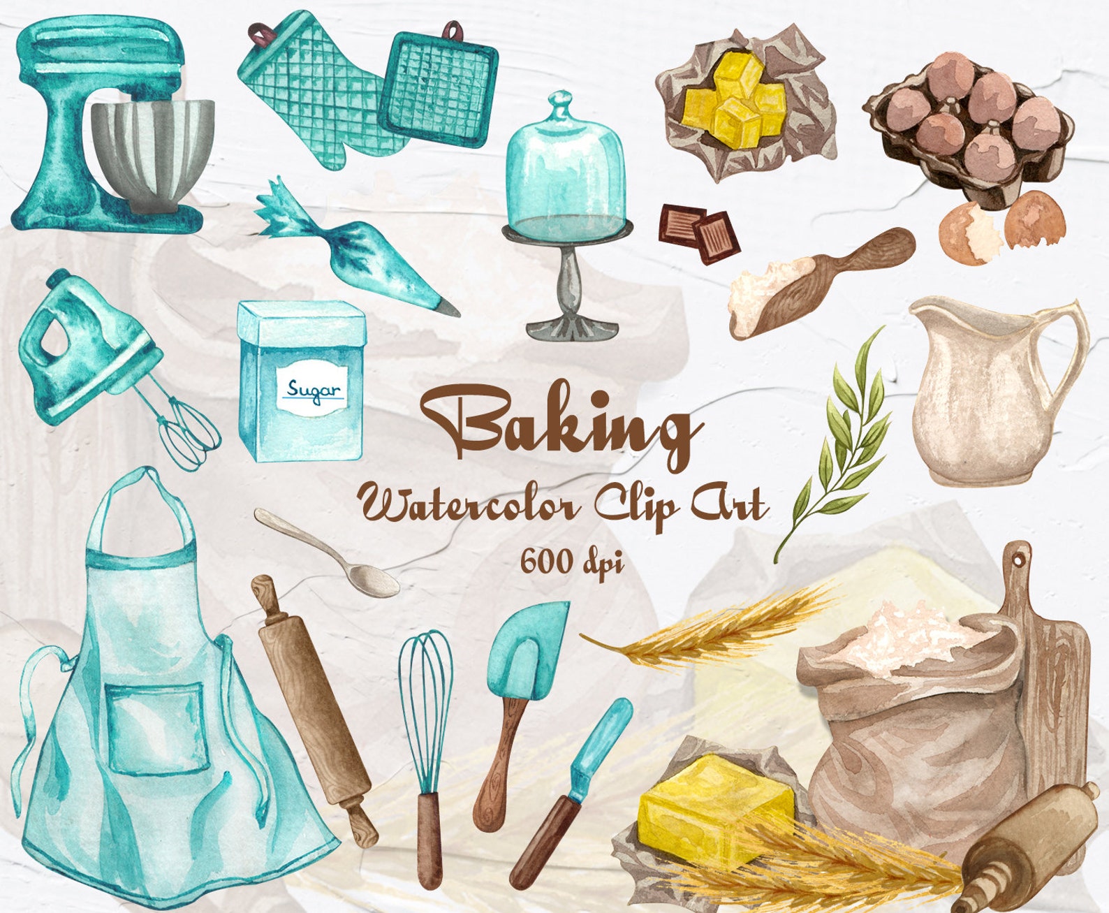 Baking Watercolor Clipart. Baking Supplies Illustration. Watercolor ...