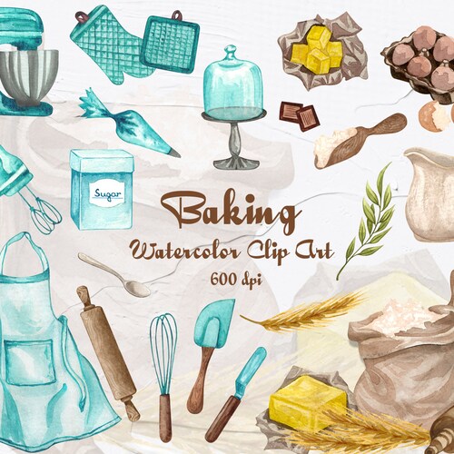 Watercolor Bakery Clipart Hand Painted Kitchen Utensils - Etsy