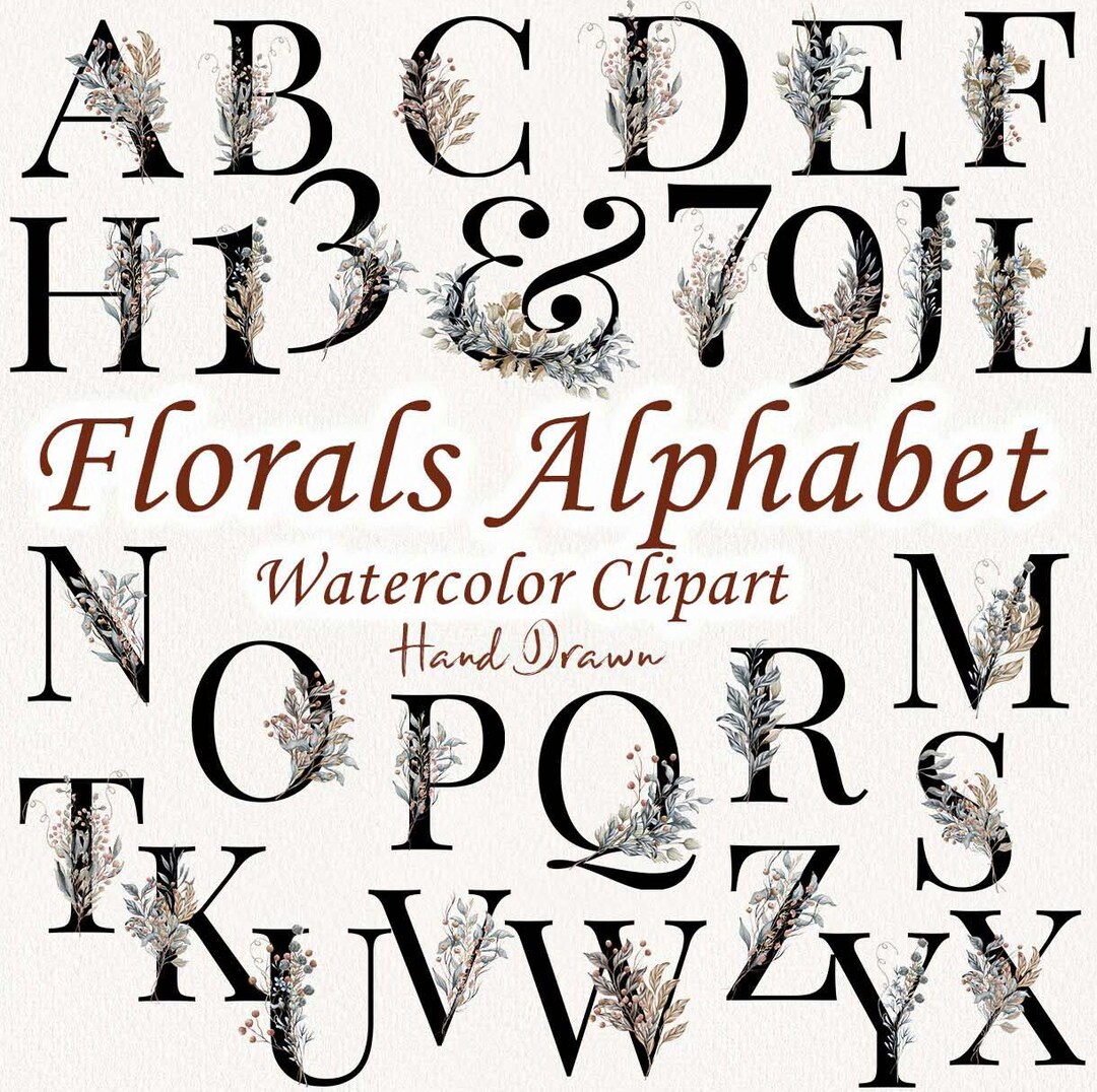Wild Floral Alphabet Clipart. Wild Flowers Numbers Watercolor Winter ...