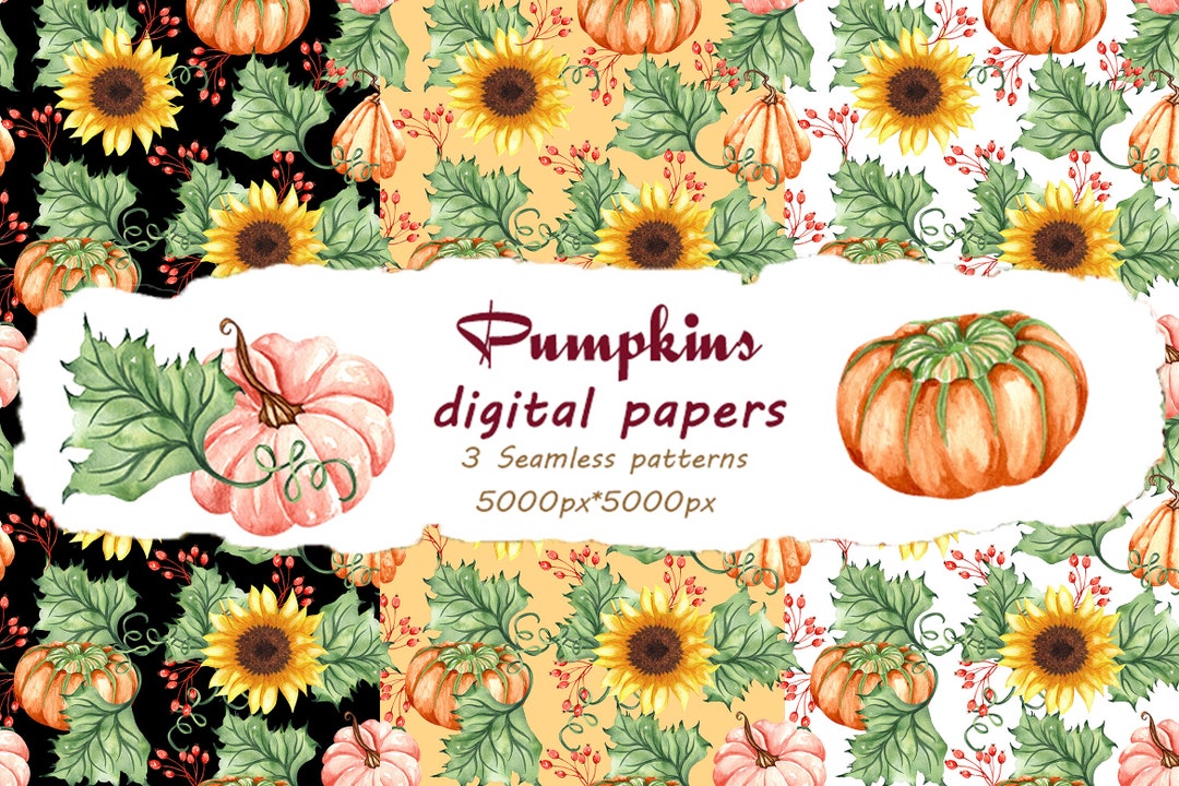 Pumpkin Digital Paper. Thanksgiving Paper. Autumn Leaves Seamless ...