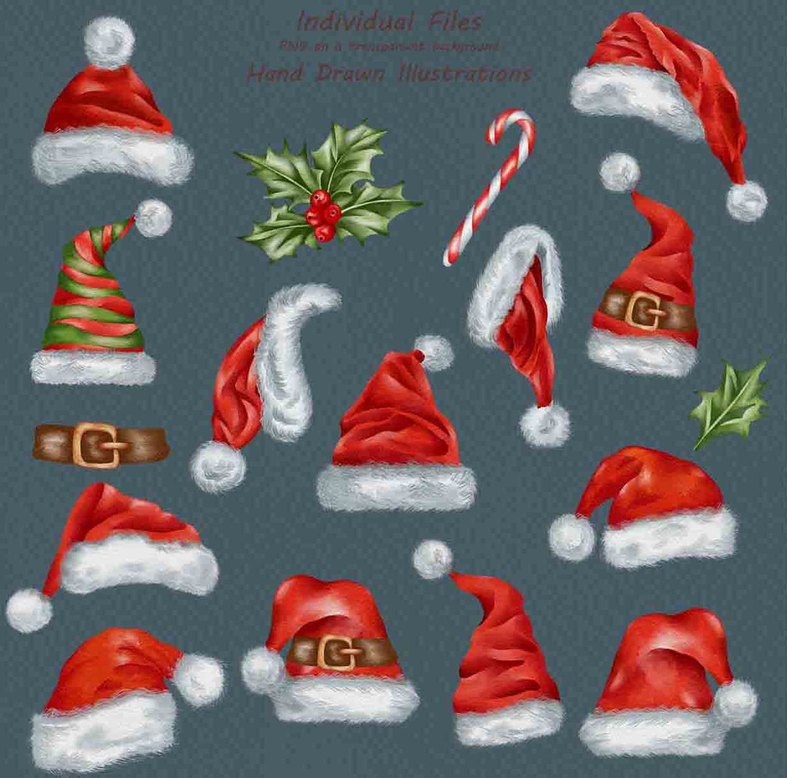 Watercolor Santa Hat Clipart. Red Christmas Hat Clipart. Santa Clause ...