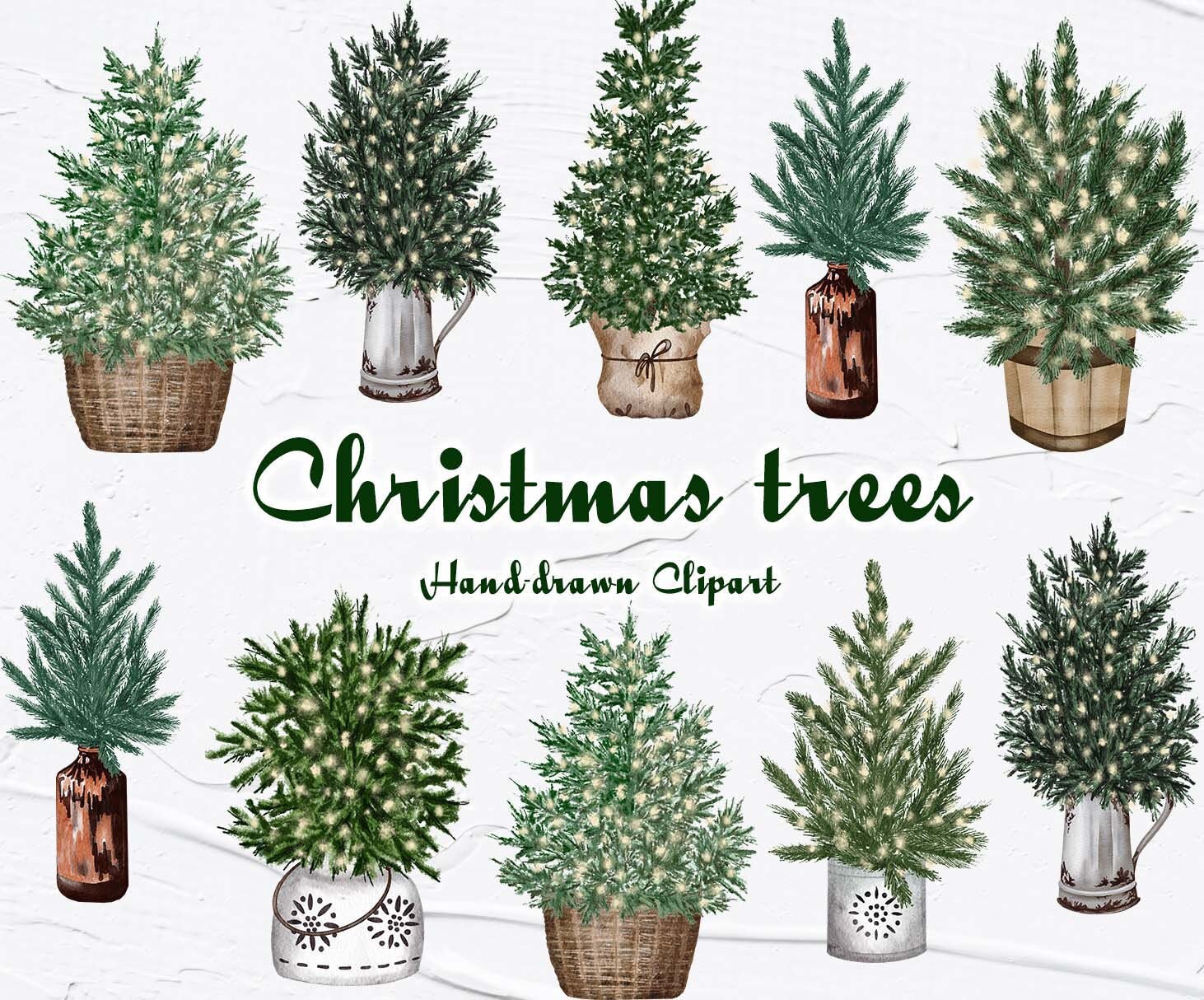 Christmas Tree Watercolor Clipart. Watercolor Pine Tree - Etsy