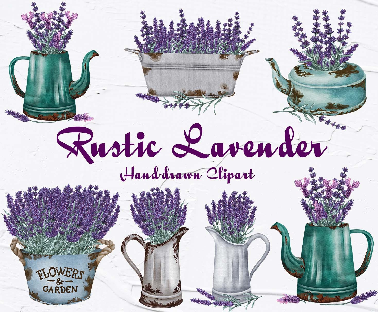 Watercolor Lavender Clipart. Vintage Lavandula Clipart. Rustic - Etsy