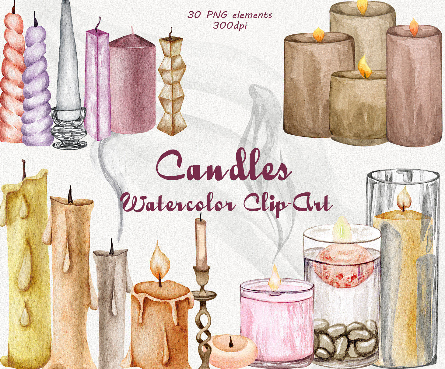Candles Watercolor Clipart. Halloween Candles. Vintage Candles | Etsy