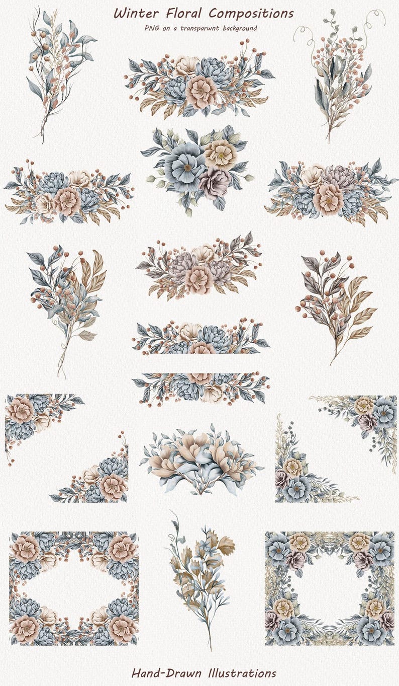 Watercolor Winter Florals Clipart. Winter Botanical Illustration. Dried ...