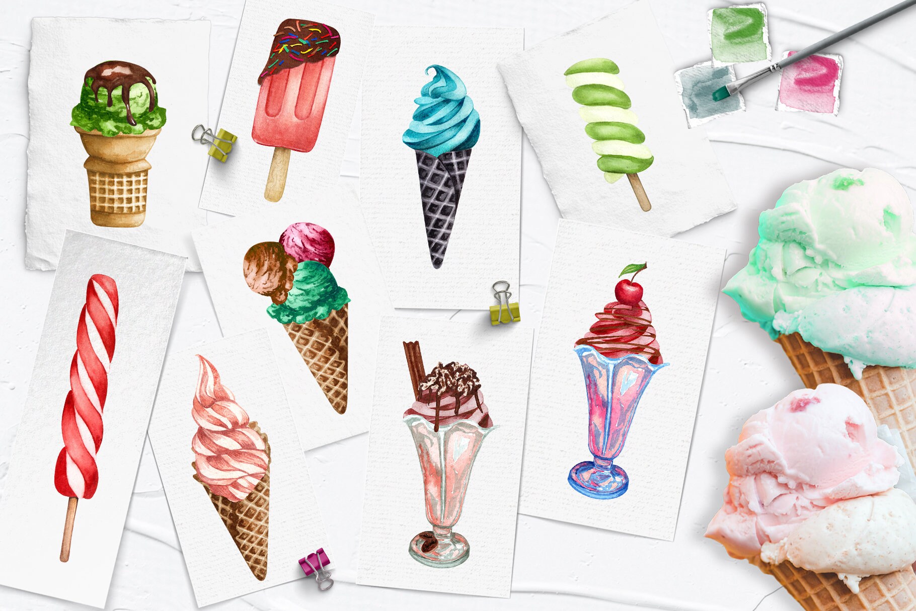 Ice Cream Watercolor Clipart. Waffle Cone Icecream. Sweet Dessert Clip ...