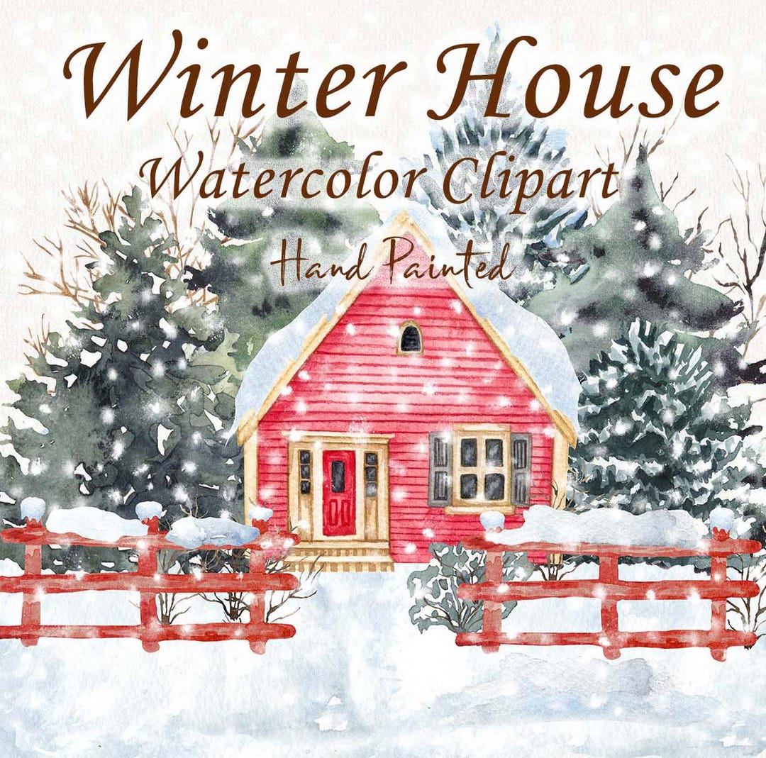 Watercolor Winter House Clipart. Christmas Clipart. Snowy Houses Scene ...