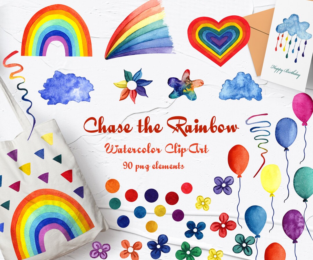 Rainbow Watercolor Clipart. Rainbow Hearts Clipart. Watercolor Rainbow ...