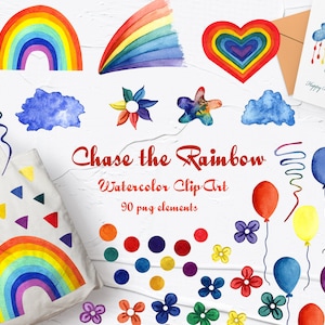 Rainbow Watercolor Clipart. Rainbow Hearts Clipart. Watercolor Rainbow ...