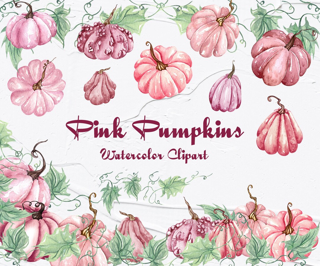 Pink Pumpkin Clipart. Watercolor Pumpkin Clipart. Pumpkin Frame. Autumn ...