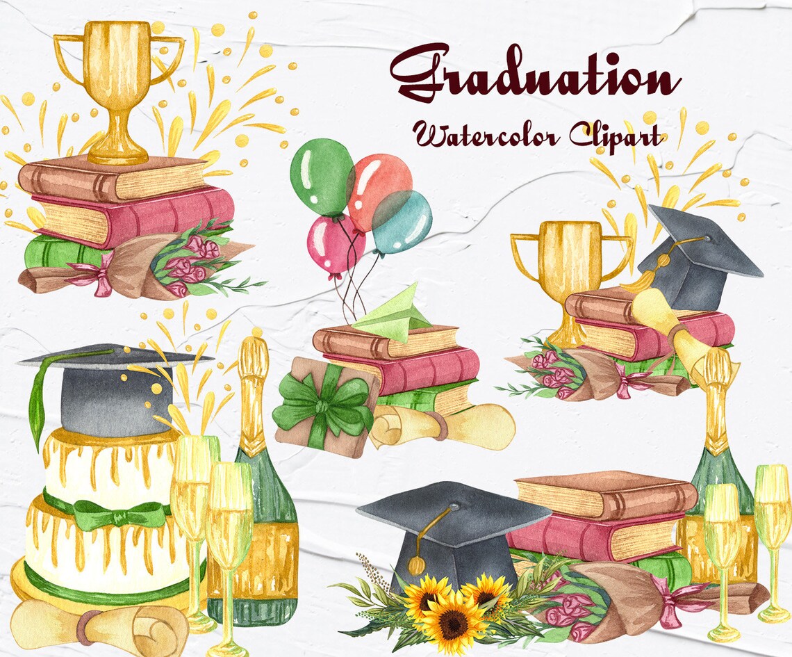 Graduation Clipart. Watercolor Graduation Clipart. Party - Etsy UK