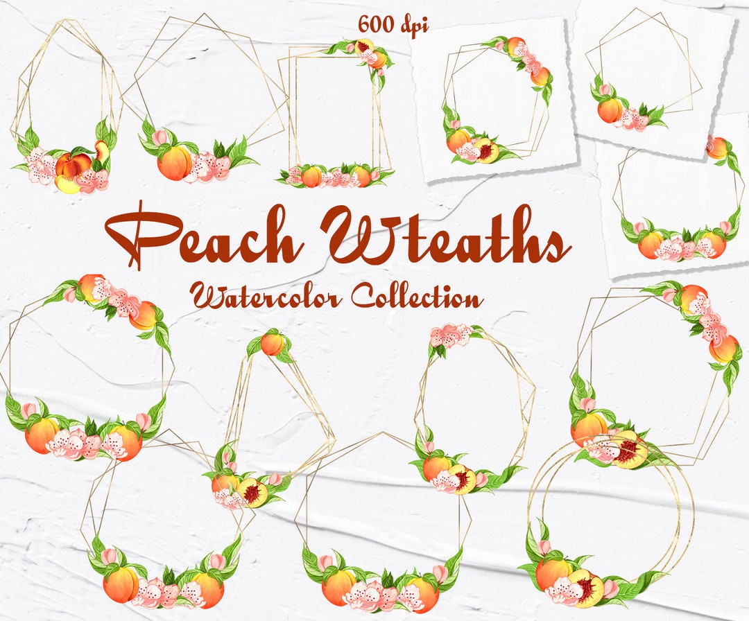 Peach Golden Wreath Clipart. Peach Wreath Clipart. Peach Frames. Summer ...