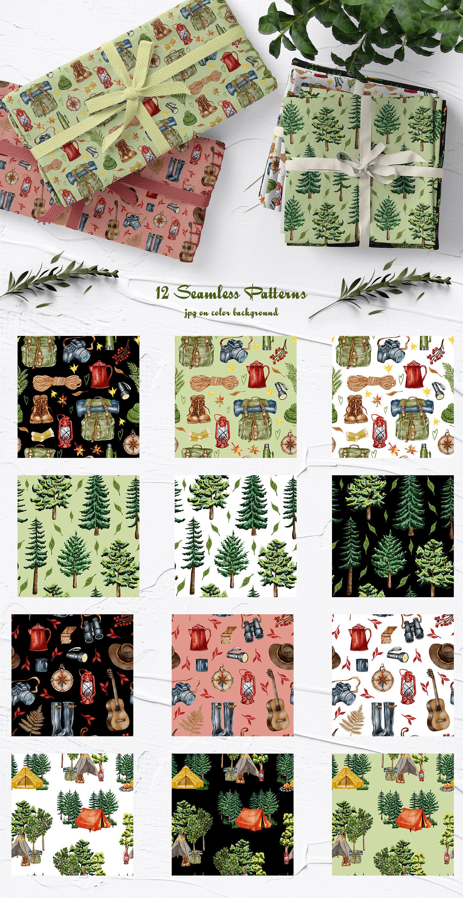 Camping Seamless Patterns. Camping Digital Paper. Woodland - Etsy