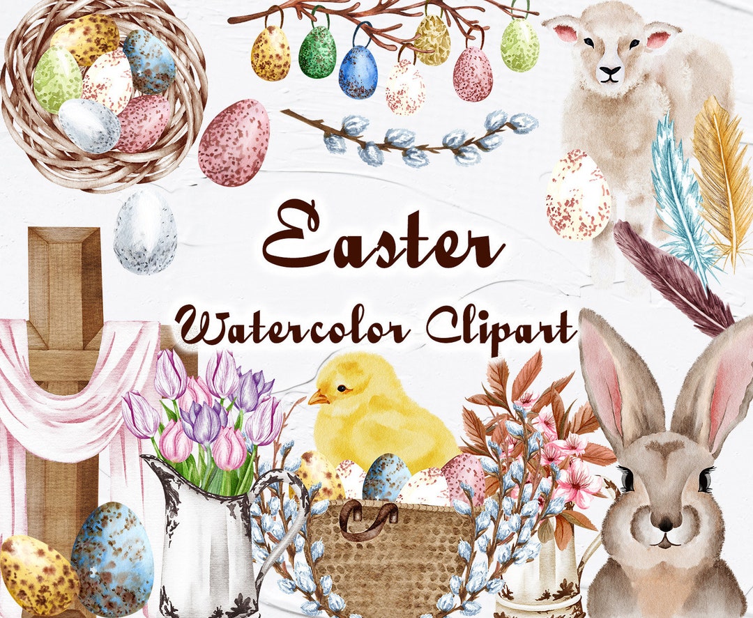 Easter Watercolor Clipart. Farmhouse Easter. Spring Decor . Watercolor ...