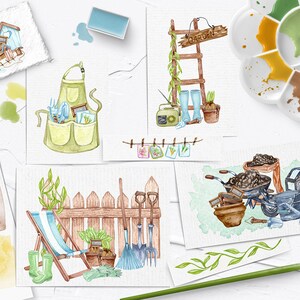 Gardening Watercolor Clipart. Garden Tools Illustration. Watercolor ...