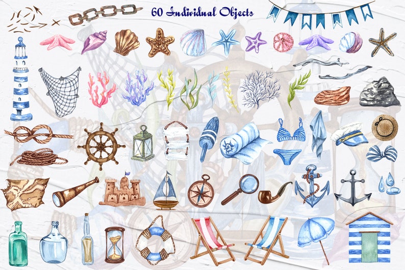 Nautical Watercolor Clipart. Ocean Watercolor Clipart. Marine Clipart ...