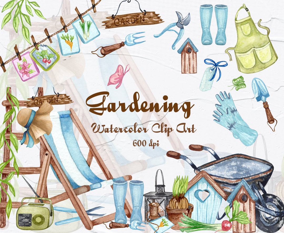 Gardening Watercolor Clipart. Garden Tools Illustration. Watercolor ...