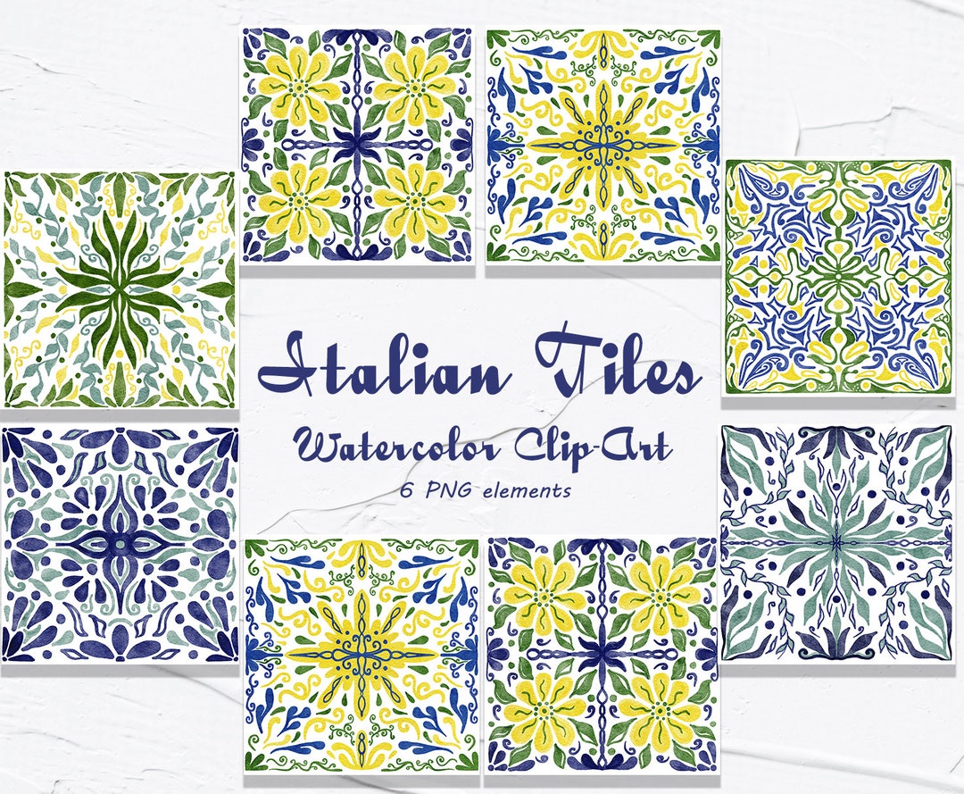 Italian Tiles Watercolor Clipart. Watercolor Portuguese Tiles Clipart ...