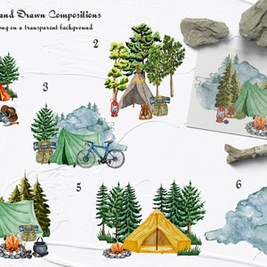 Camping Watercolor Clipart. Woodland Landscape. Watercolor Wild Camping ...