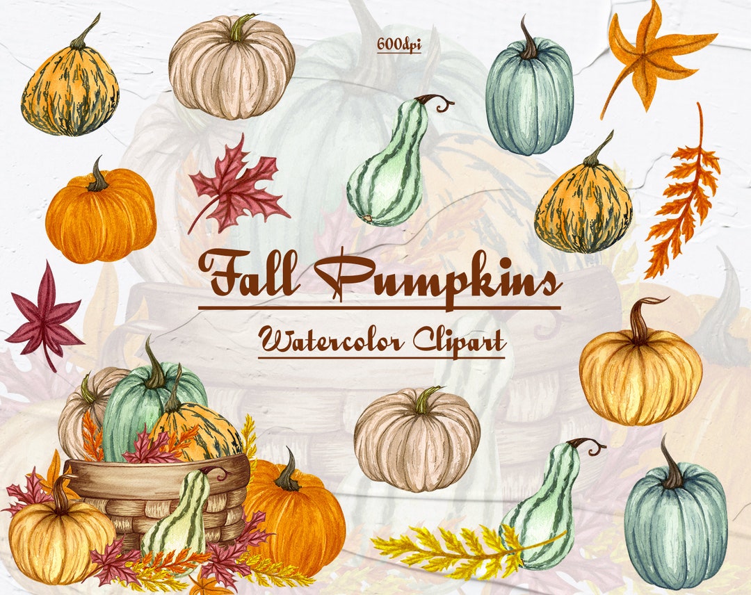 Pumpkin Watercolor Clipart. Autumn Clip Art. Fall Pumpkins Illustration ...