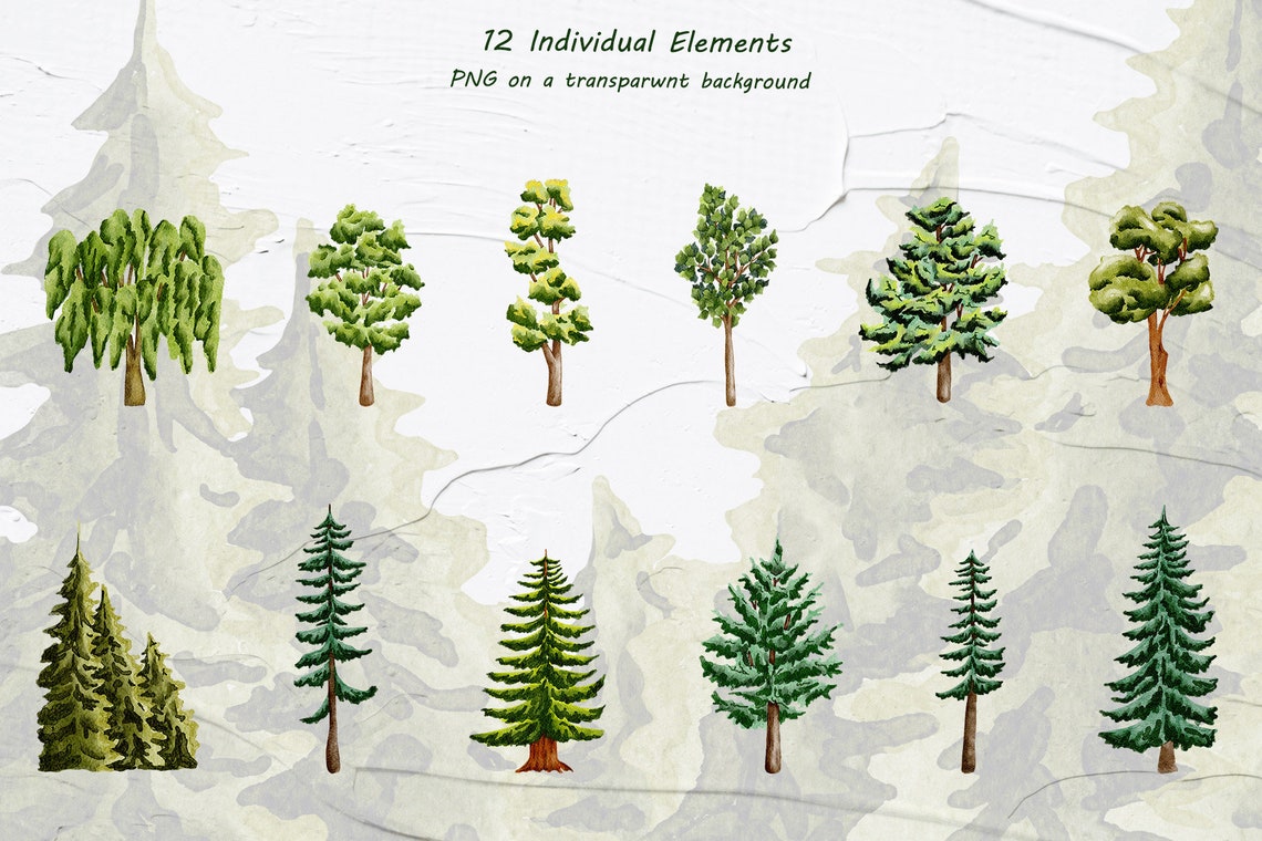 Forest Trees Clipart. Tree Watercolor Clipart. Woodland | Etsy