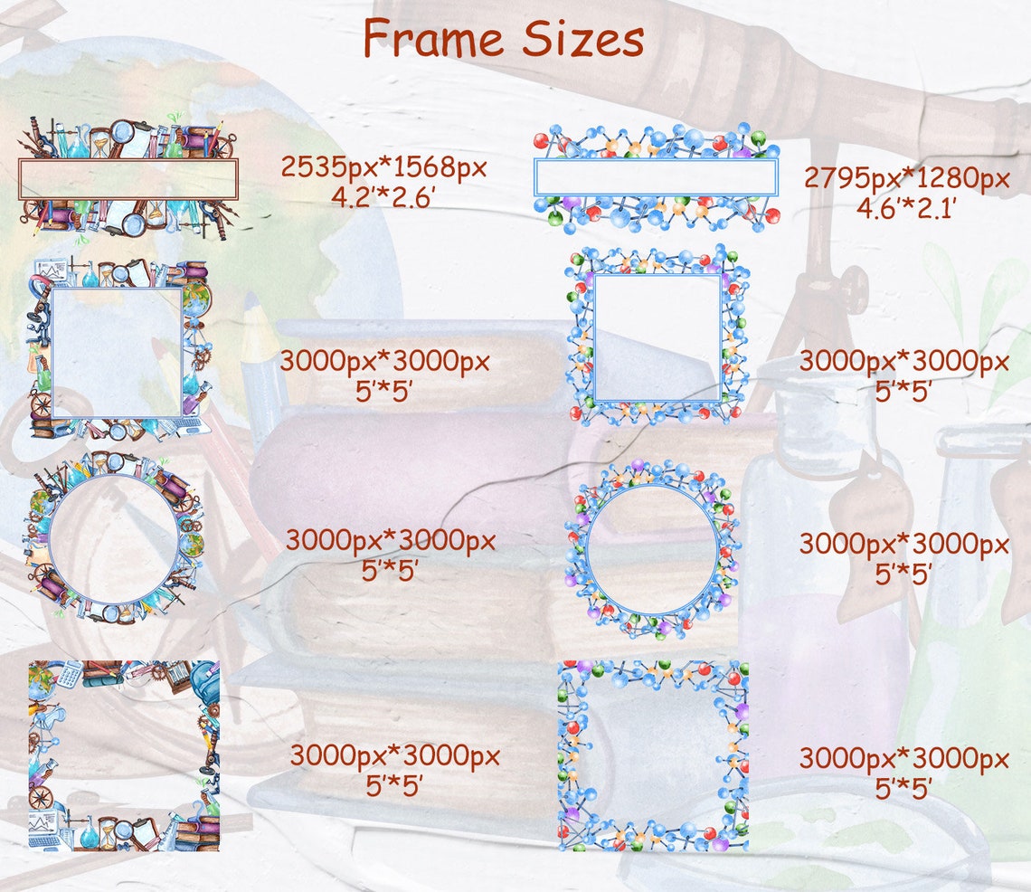 Science Watercolor Clipart. Back to school. Science Frame. | Etsy