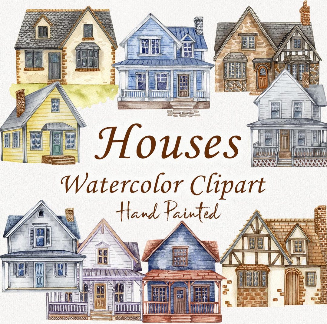 Watercolor Houses Clipart. Country Houses. Home Clipart. English Houses ...