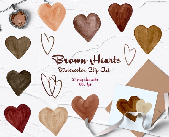 Watercolor Brown Hearts Clipart. Neutral Hearts Clip Art. | Etsy