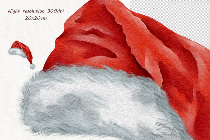 Watercolor Santa Hat Clipart. Red Christmas Hat Clipart. Santa Clause ...
