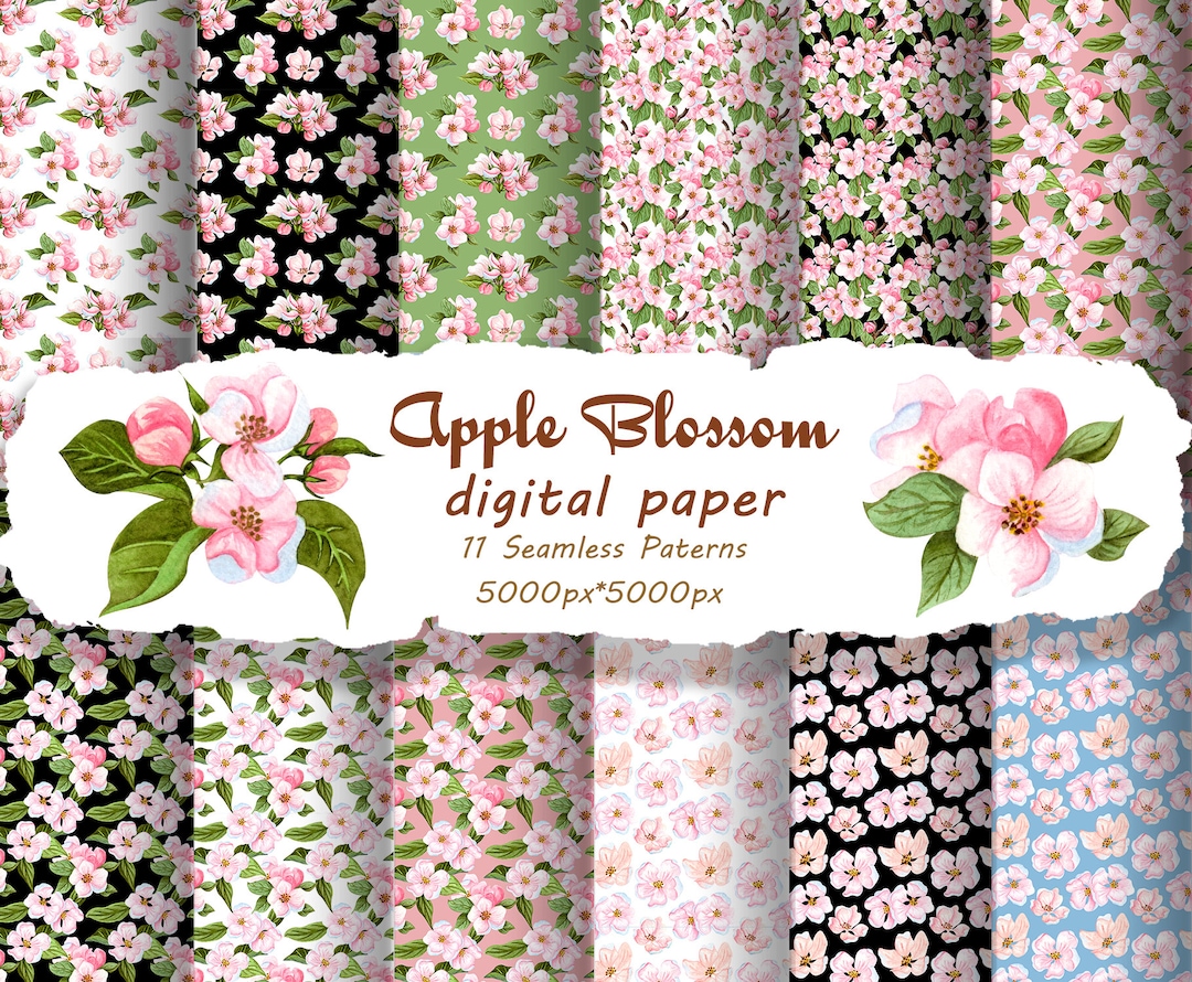 Apple Blossom Watercolor Digital Paper. Apple Seamless Patterns. Spring ...