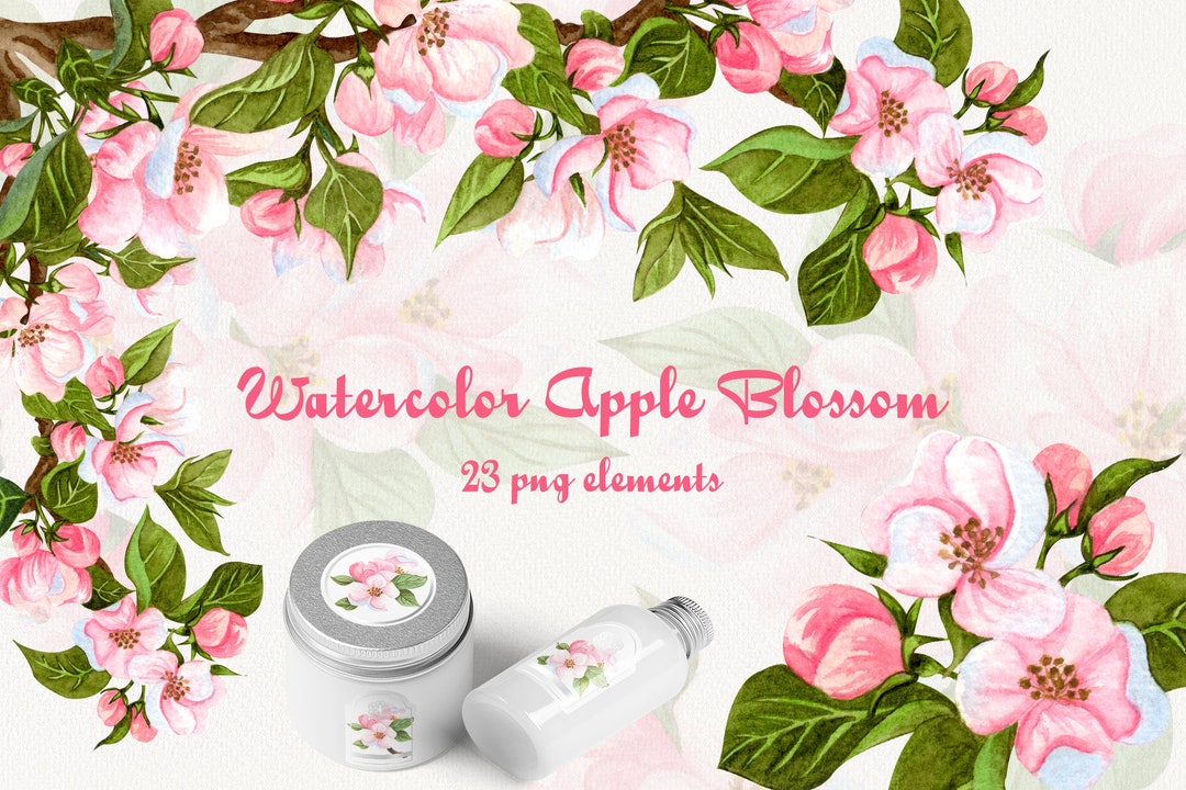 Apple Blossom Watercolor Set. Realistic Flower Clip Art for Instant ...