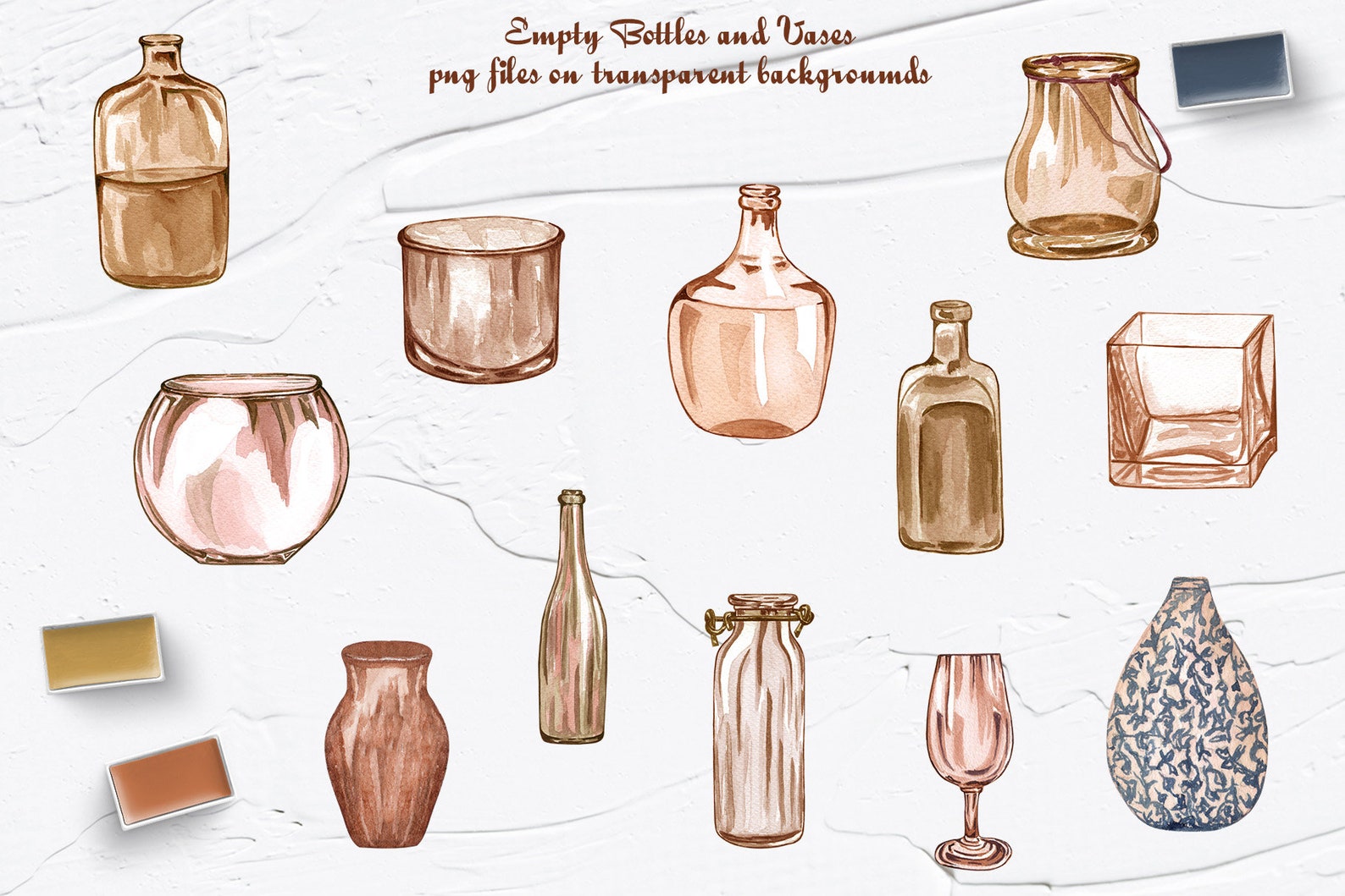 Boho Bottle Clipart. Watercolor Bottles Clipart. Colour Glass - Etsy Canada