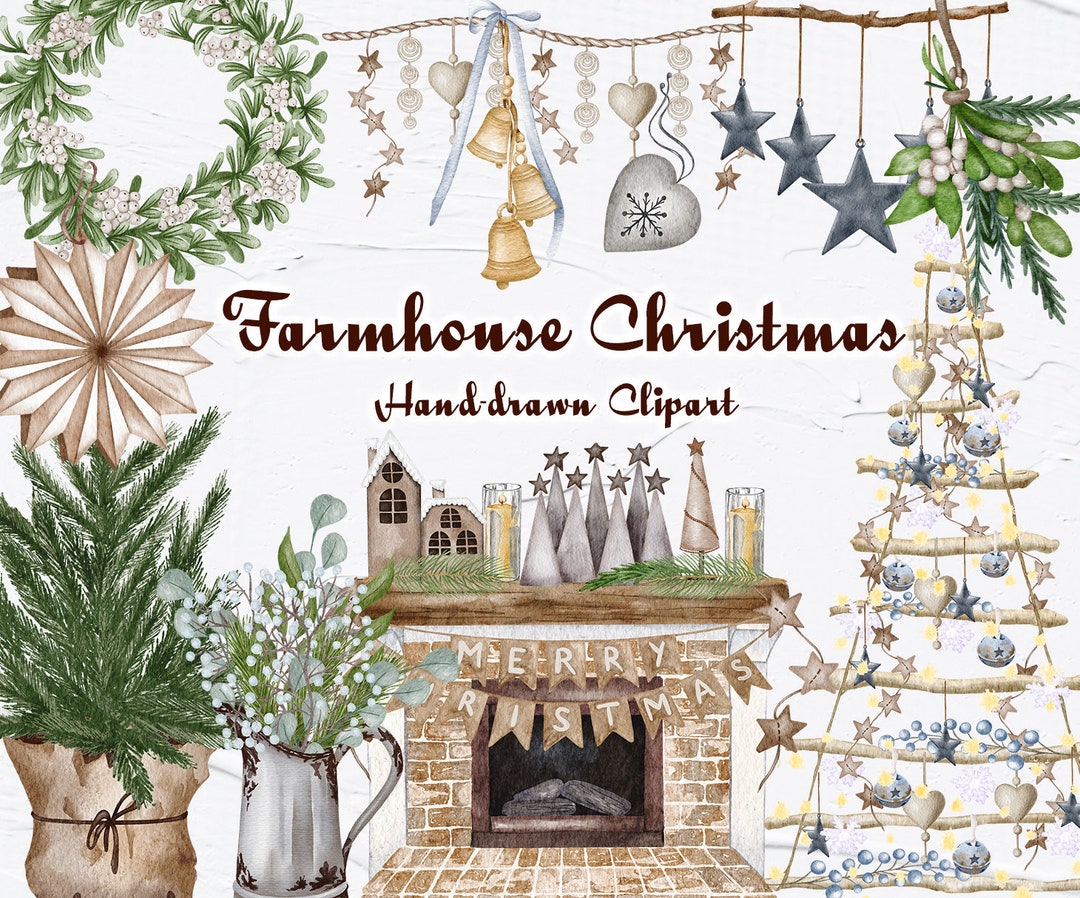 Farmhouse Christmas Clipart. Rustic Christmas. Winter Decor House ...