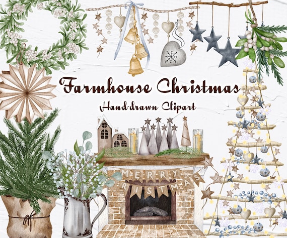 Farmhouse Christmas Clipart. Rustic Christmas. Winter Decor - Etsy