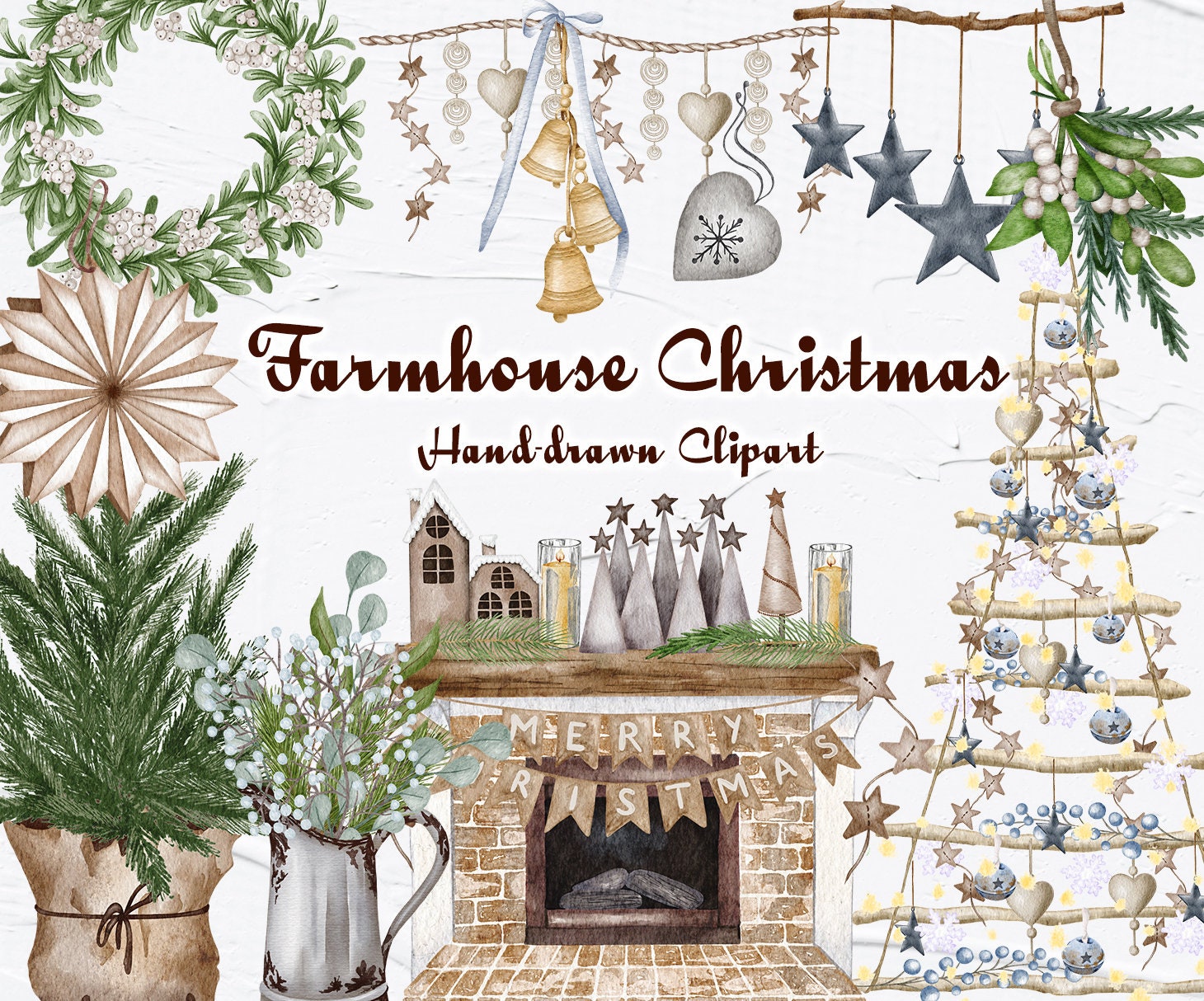 Farmhouse Christmas Clipart. Rustic Christmas. Winter Decor - Etsy