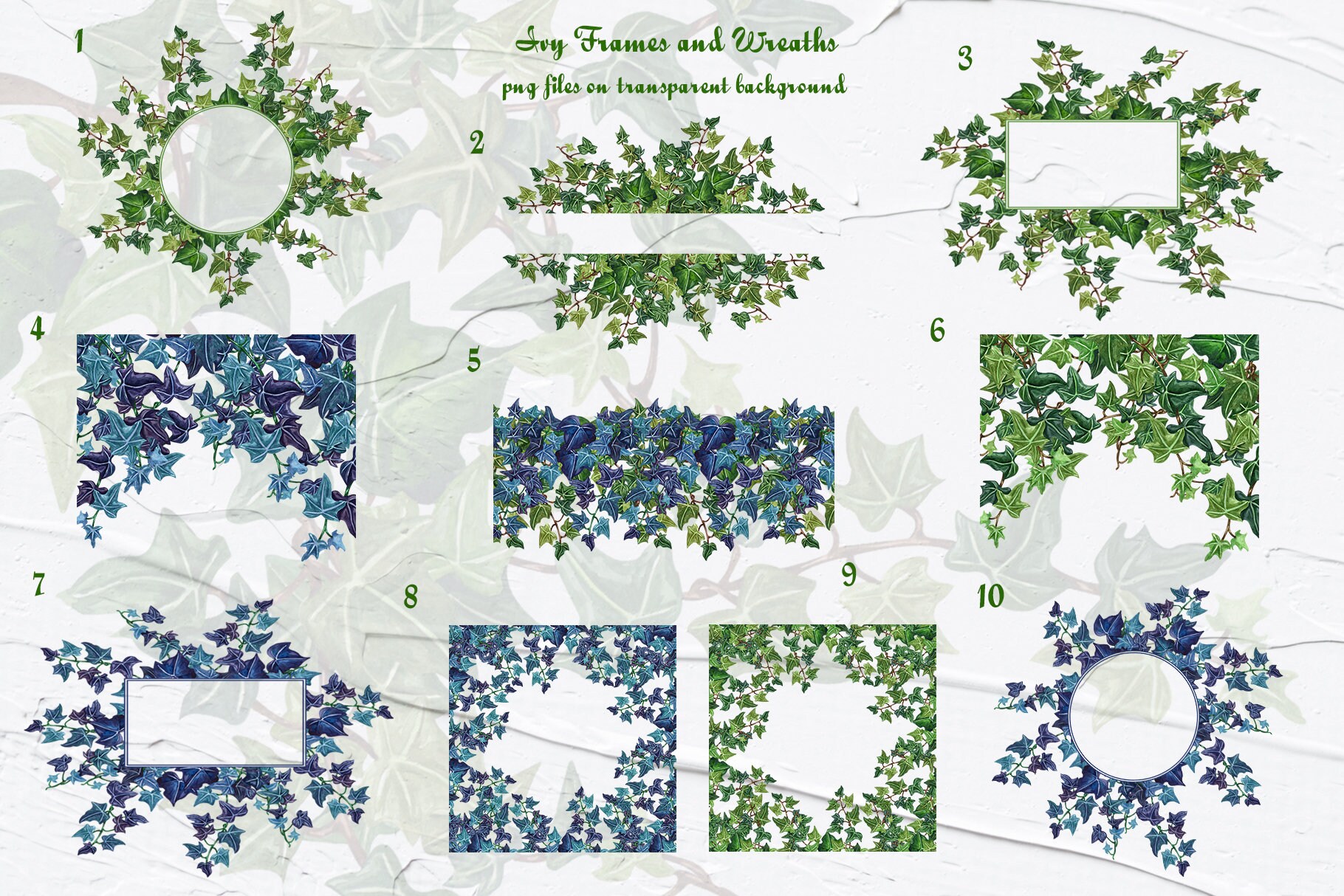 Ivy Watercolor Clipart. Ivy Frame Clipart. Winter Wreath | Etsy