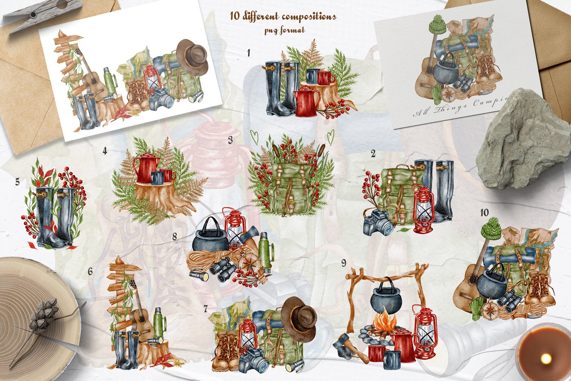 Camping Watercolor Clipart. Woodland Camping Clipart. Watercolor Wild ...