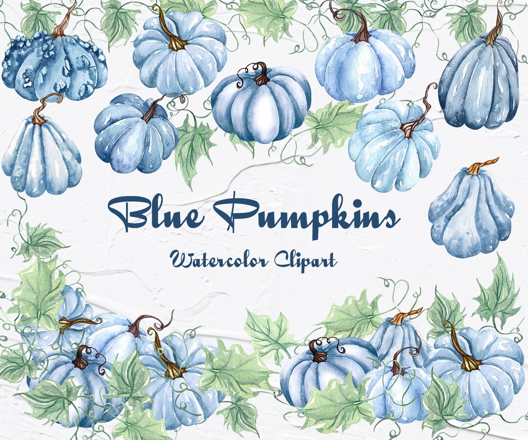 Blue Pumpkin Clipart. Watercolor Pumpkin Clipart. Pumpkin Frame. Autumn ...