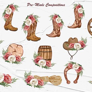 Western Watercolour Clipart. Rose Cowboy Boots Clipart. Country Clipart ...
