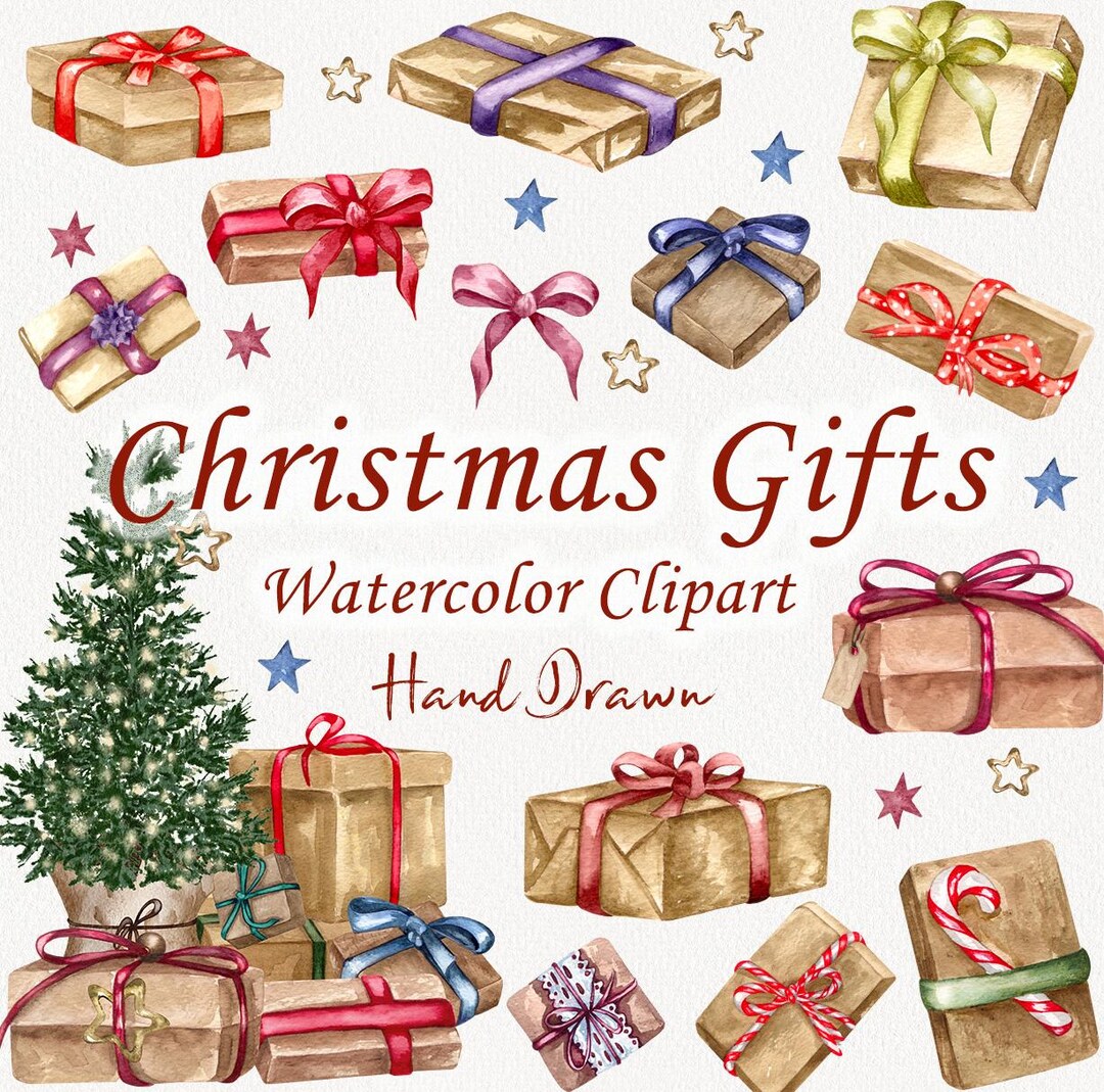 Christmas Gifts Watercolor Clipart.gift Boxes Watercolor Clipart ...