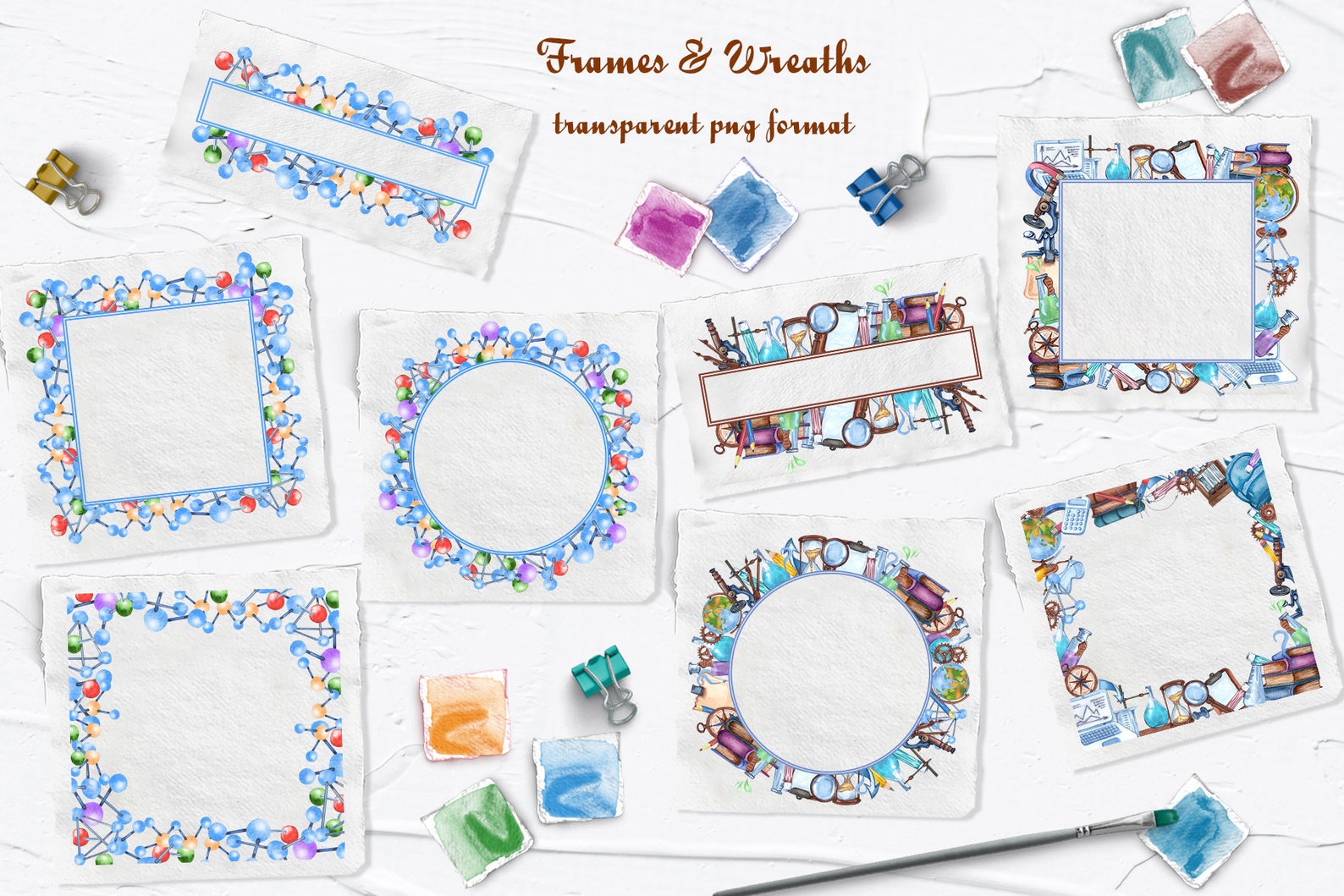 Science Watercolor Clipart. Back to school. Science Frame. | Etsy