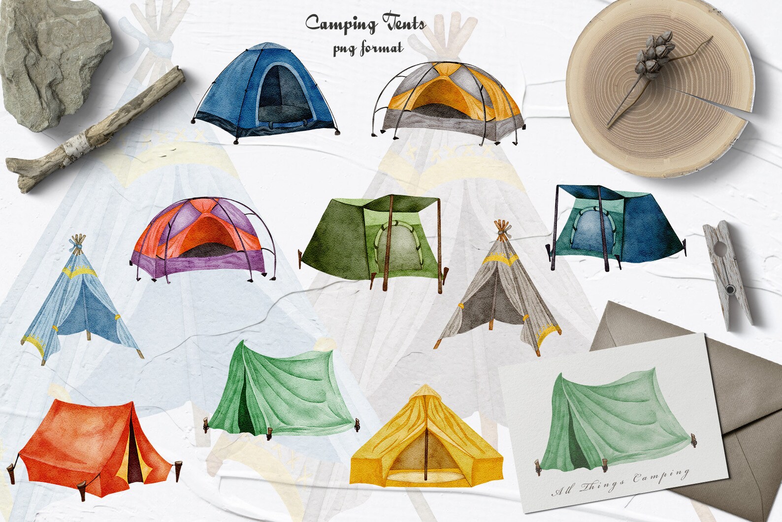 Camping Tents Clipart. Tents Watercolor Clipart. Wild Camping. - Etsy
